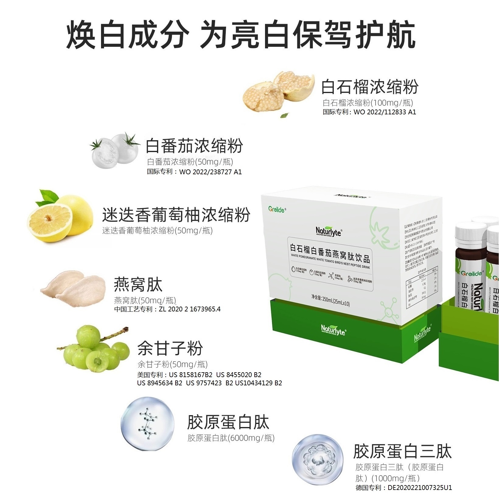 格莱德健康科技股份提供Grelide®Naturlyte白石榴白番茄燕窝肽饮 - FoodTalks食品供需平台