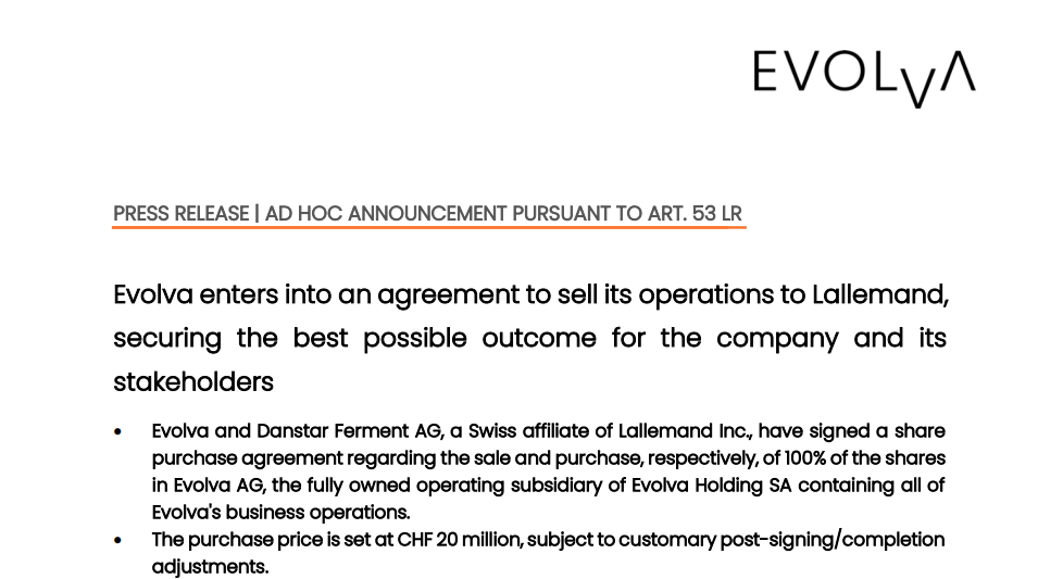 2260万美元，全球白藜芦醇供应商Evolva被拉曼收购-FoodTalks全球食品资讯